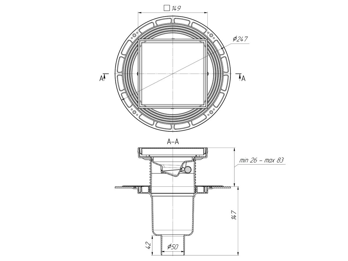 Трап для душа сливной точечный вертикальный регулируемый TQ5912, с ...