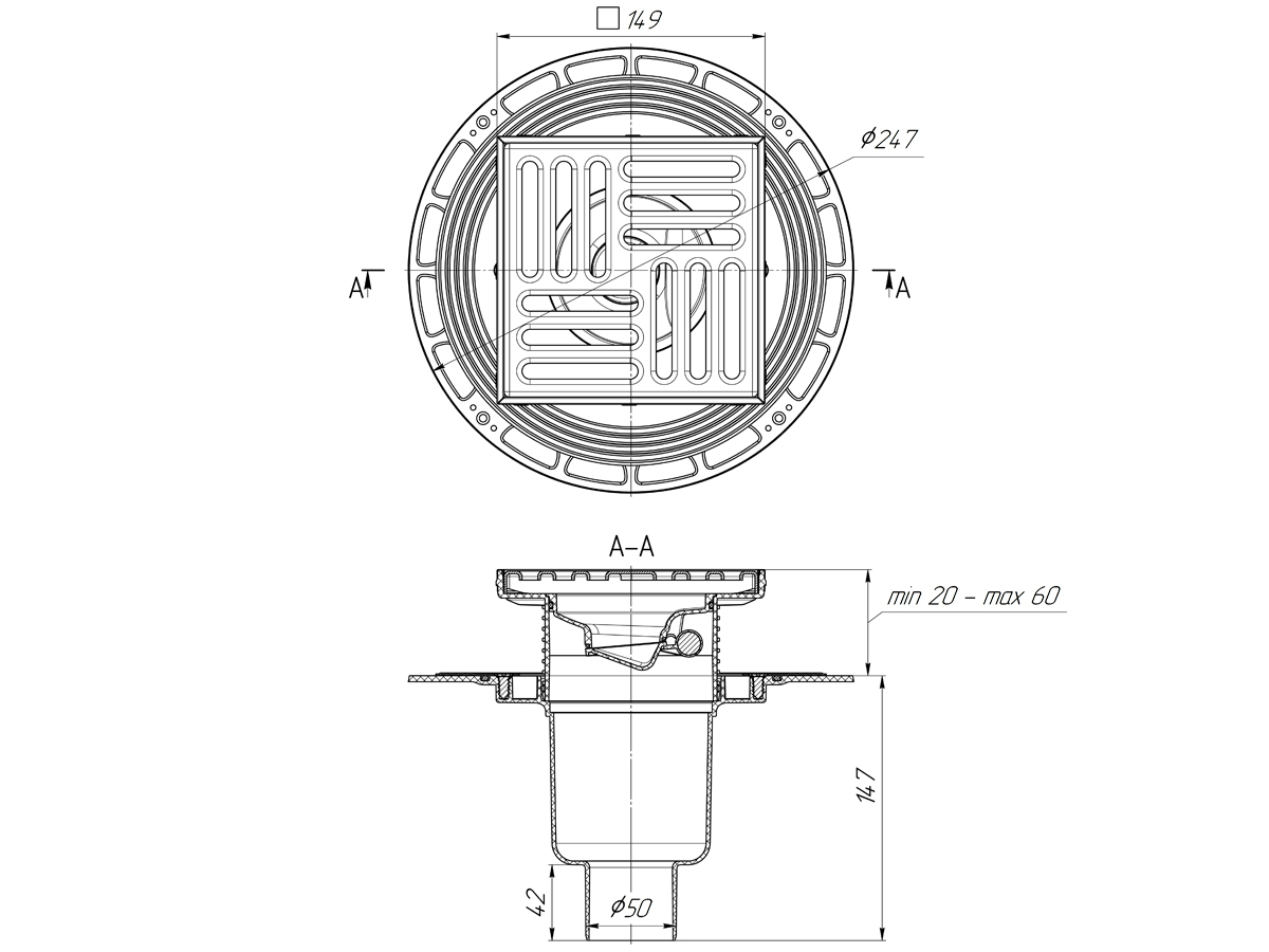 Трап для душа сливной точечный вертикальный регулируемый TQ5912, с ...